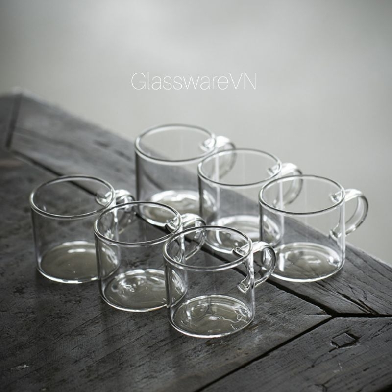 Set of 6 Small Cylindrical Cups with Handle Heat Resistant Borosilicate ...