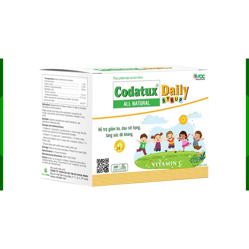 Codatux Daily syrup helps relieve cough, supplement vitamin C, box of ...