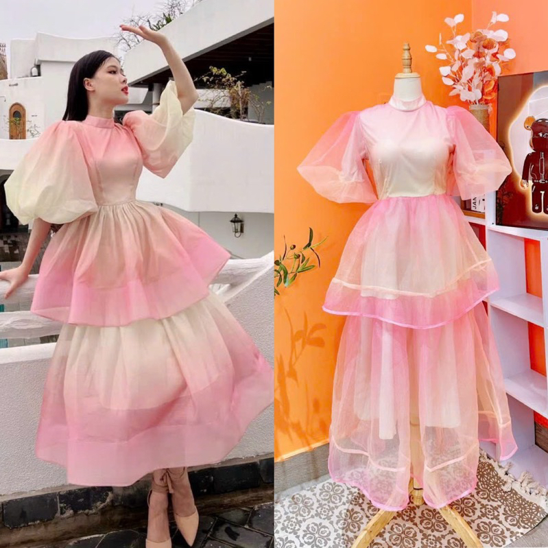 Fluffy Lady Dress With Puffy Pink Sleeves / Puffy Sleeves, hotgirl Long ...