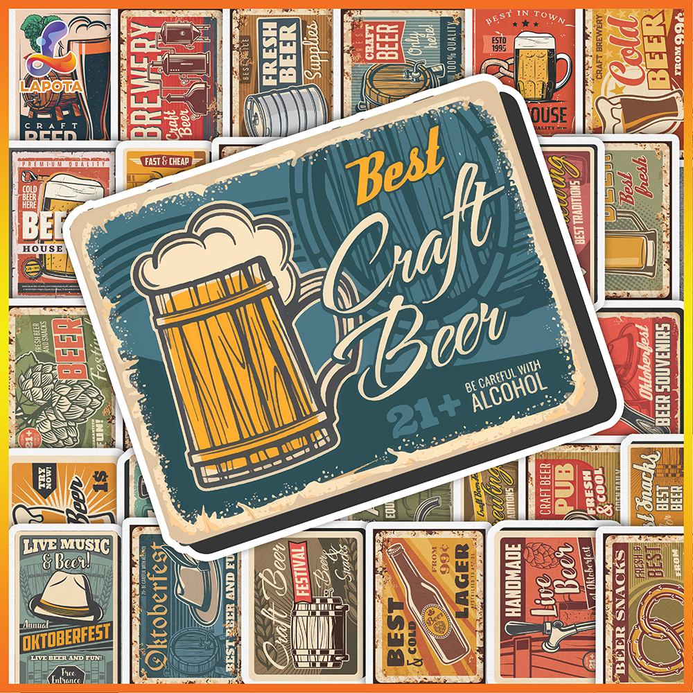 Set Of 50 Stickers Retro Beer Waterproof, Beer Retro Stickers, Decal ...