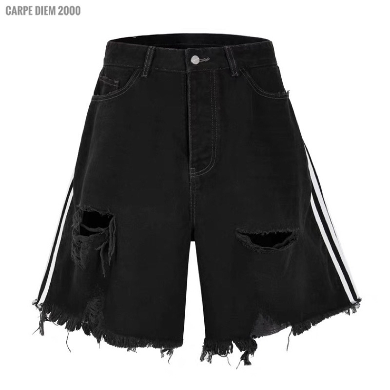 Ripped Striped Jorts - ️Available in black over-the-knee denim, trendy ...