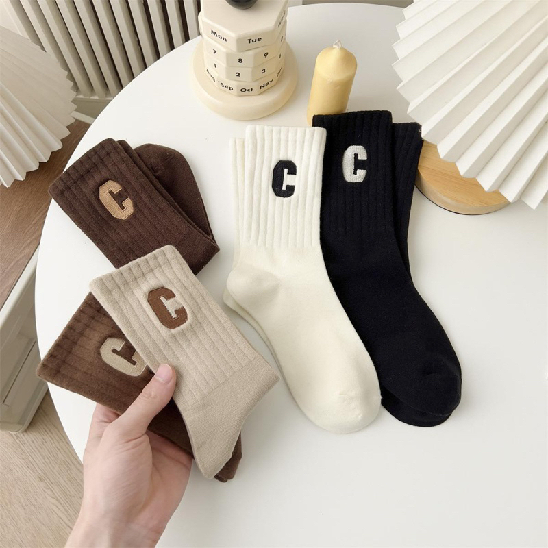 Set of 5 Pairs of Brown Tone High Socks with C-shaped Pattern Super Hot ...
