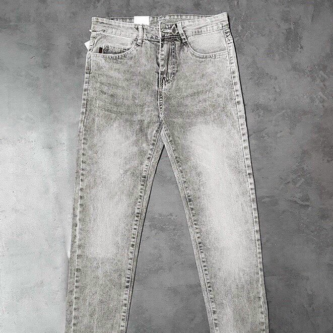 Men's long plain dark gray jeans, beautiful basic pattern, easy to ...