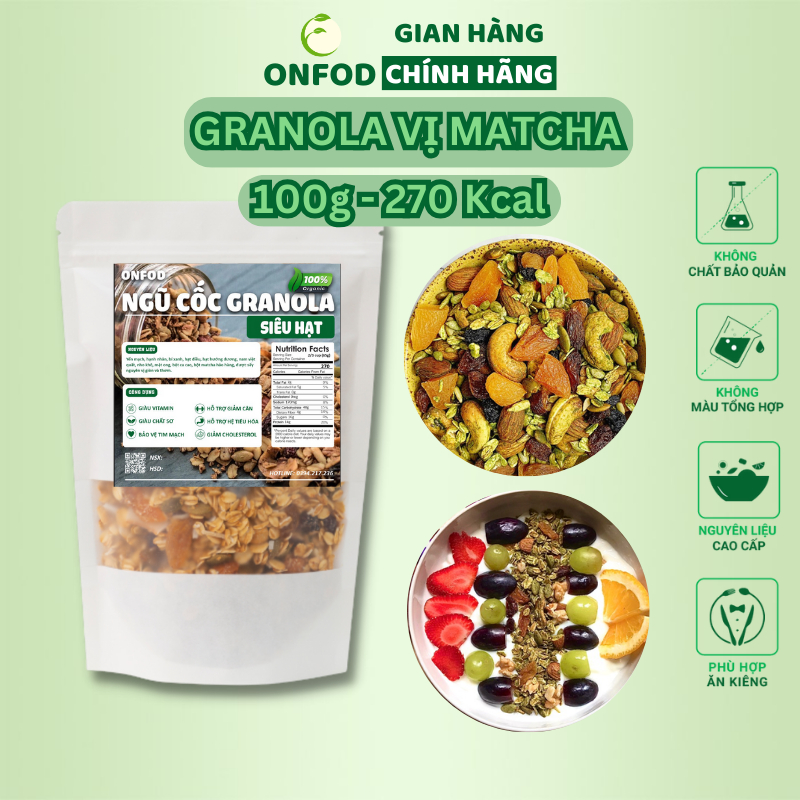 Onfod super grain granola matcha flavor for people losing weight, dieting, pregnant women ...
