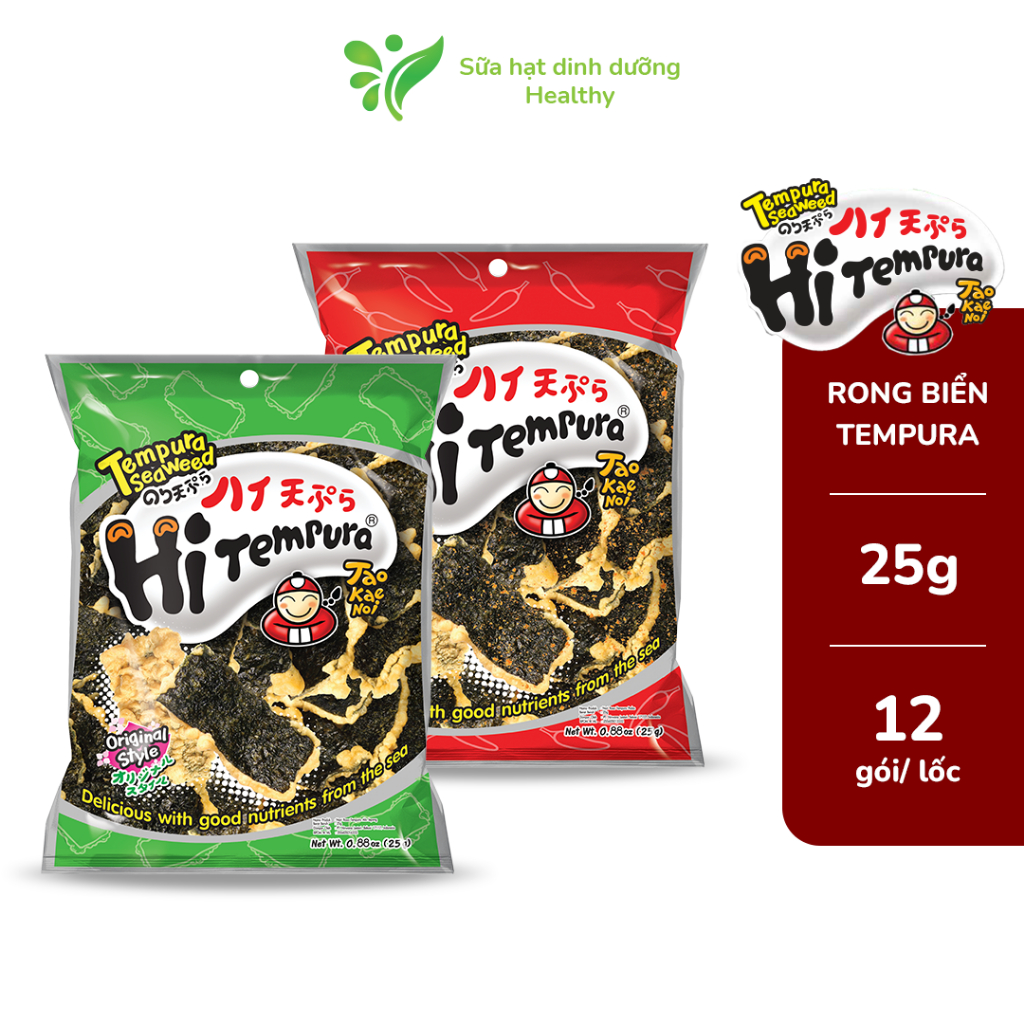 Taokaenoi HI TEMPURA Seaweed Snack Traditional/Spicy Flavor (25g x 12 ...