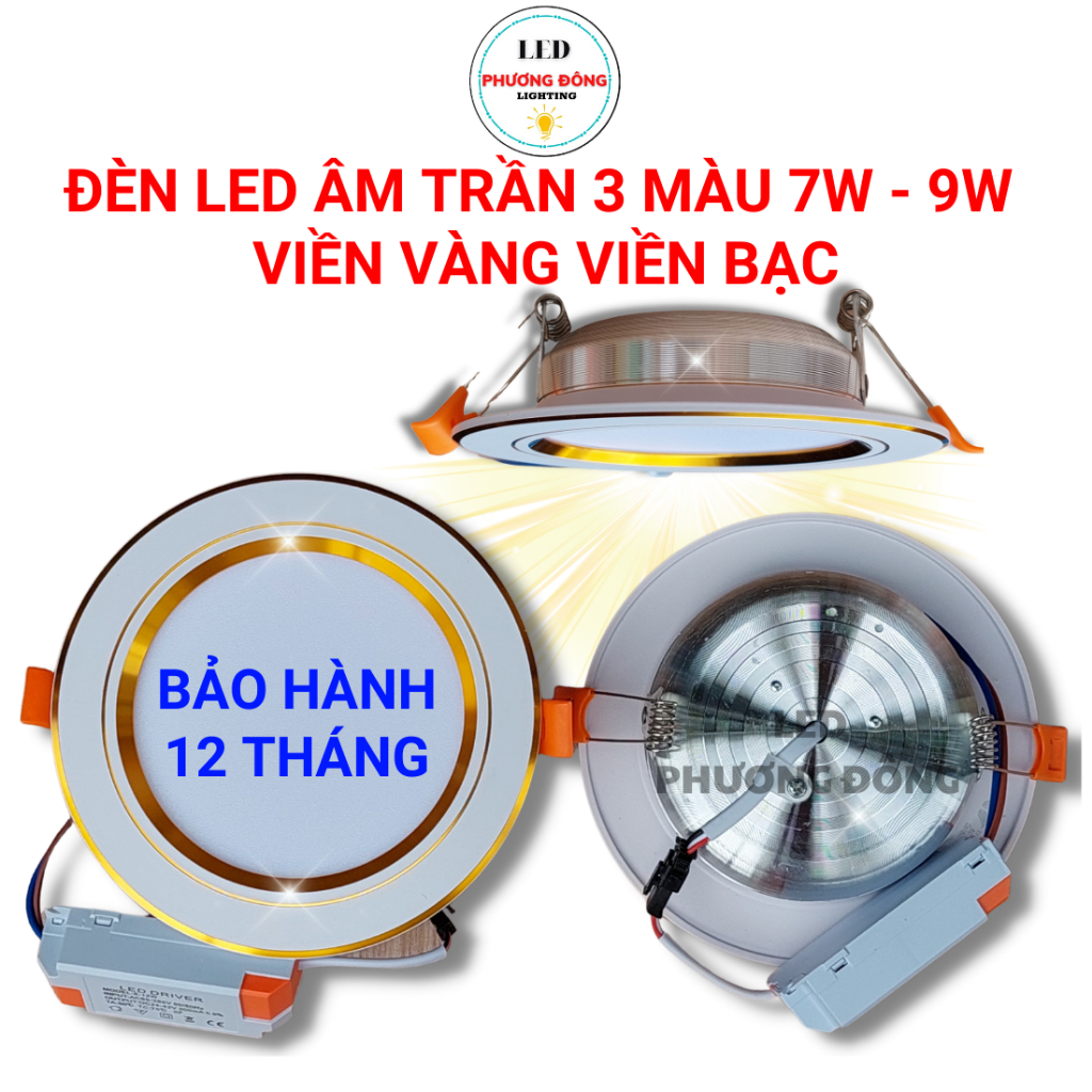 3-Color LED Ceiling Light with Gold Border, Silver Border 7w, 9w ...