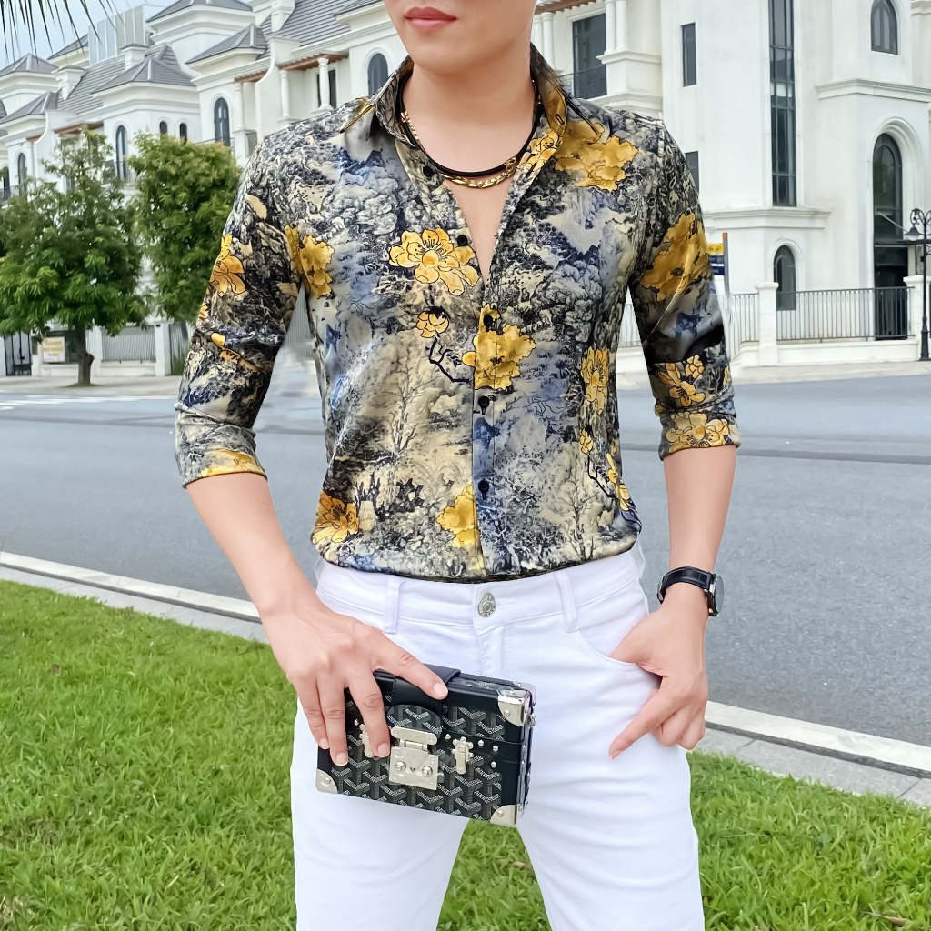 Collection High-Quality Brocade Silk Fabric Men'S Shirts, Luxurious ...