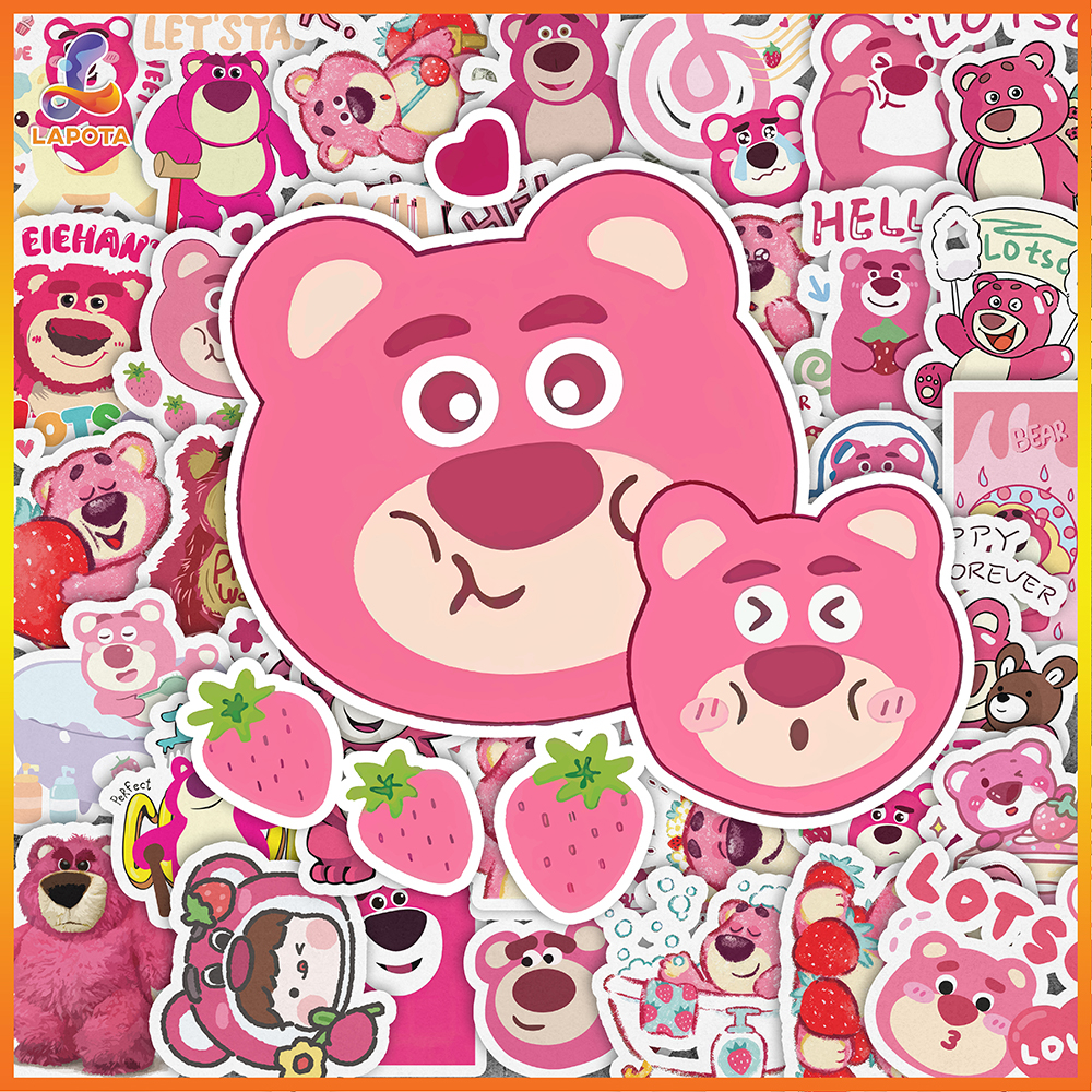 Set of 48 waterproof Strawberry Bear Stickers, Lotso Bear Stickers ...