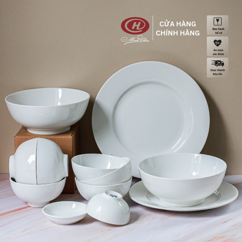 Plain White Porcelain Dinnerware Set - 12 Piece - Minh Chau Porcelain | Shopee Malaysia