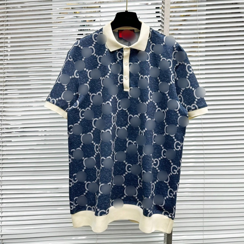 Polo shirt with dark blue spiky cotton with monogram cross chain ...