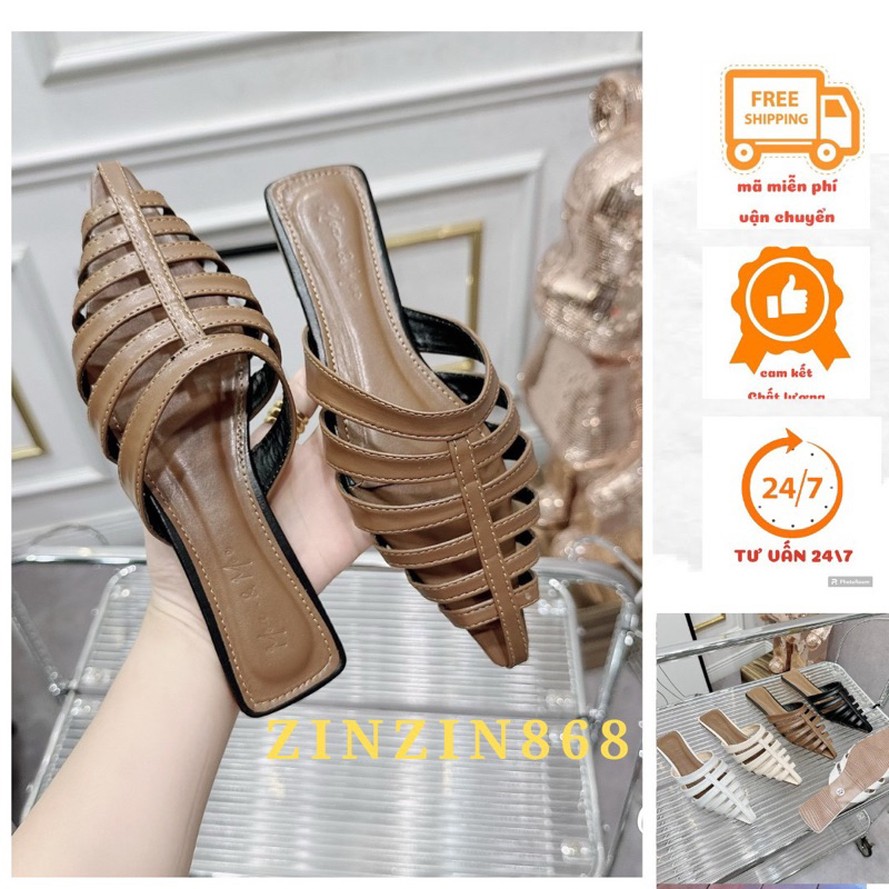 Thin pointed toe woven loafers with pretty straps, 3cm sole - long form ...