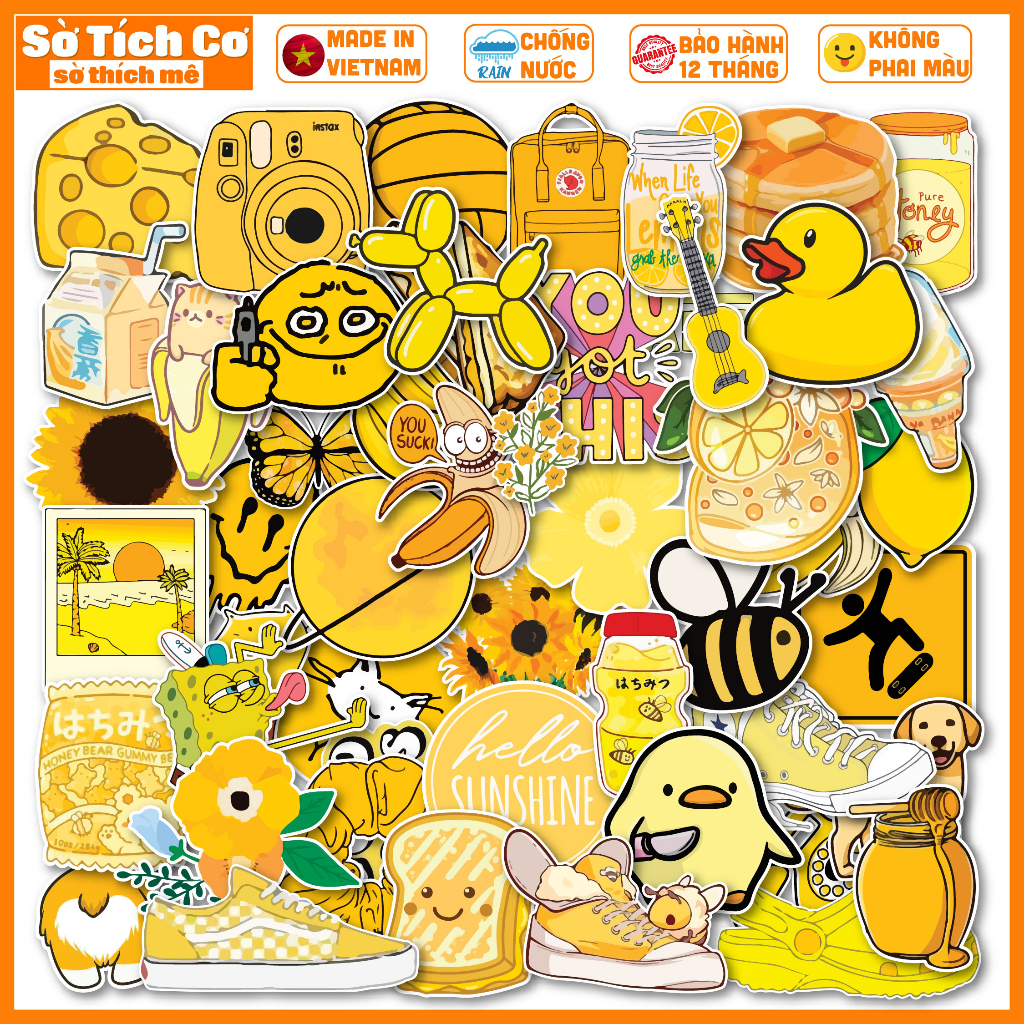 [Set Of 50 Stickers] Yellow waterproof stickers for helmets, laptops ...