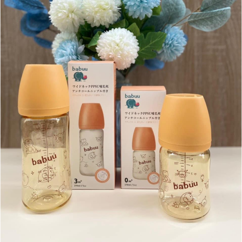(Free Flower nipple) PPSU Babuu wide neck milk bottles 170ml and 270ml with 3rd generation ...