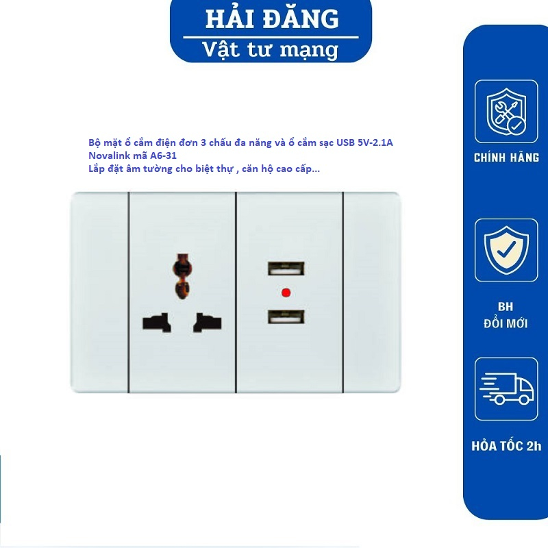 Multi-purpose 3-pin single power outlet set and novalink 5V-2.1A USB ...