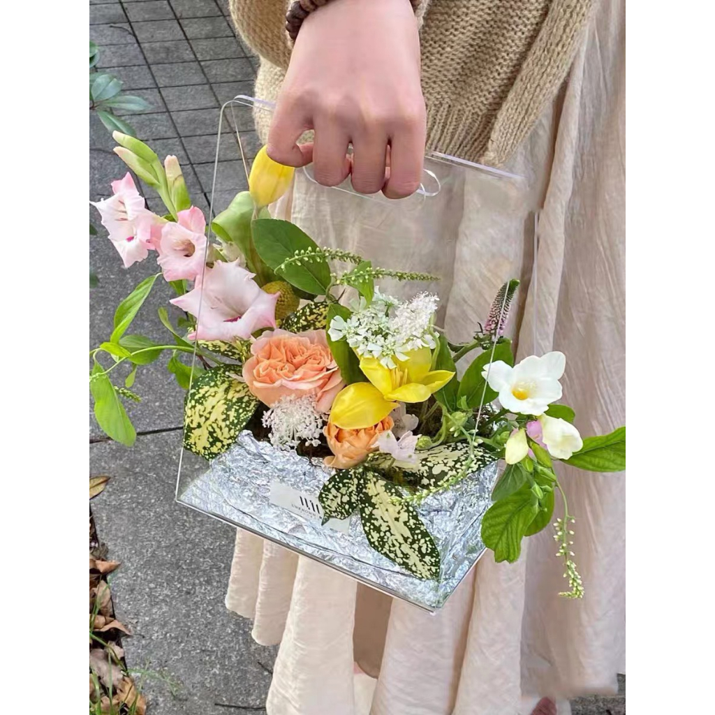(not Mica) Portable transparent Pet/pvc flower arrangement basket ...
