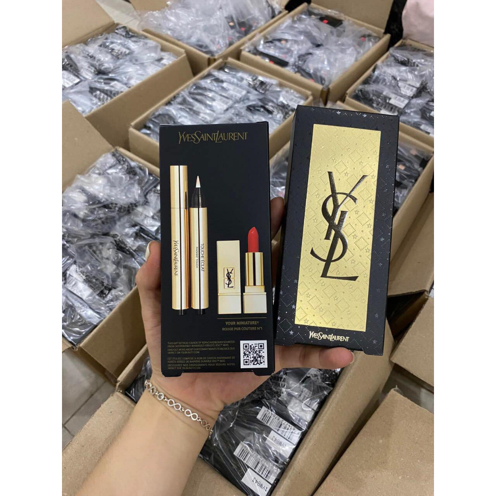 Ysl makeup Set includes mini lipstick color 01 + YSL touch eclat color ...