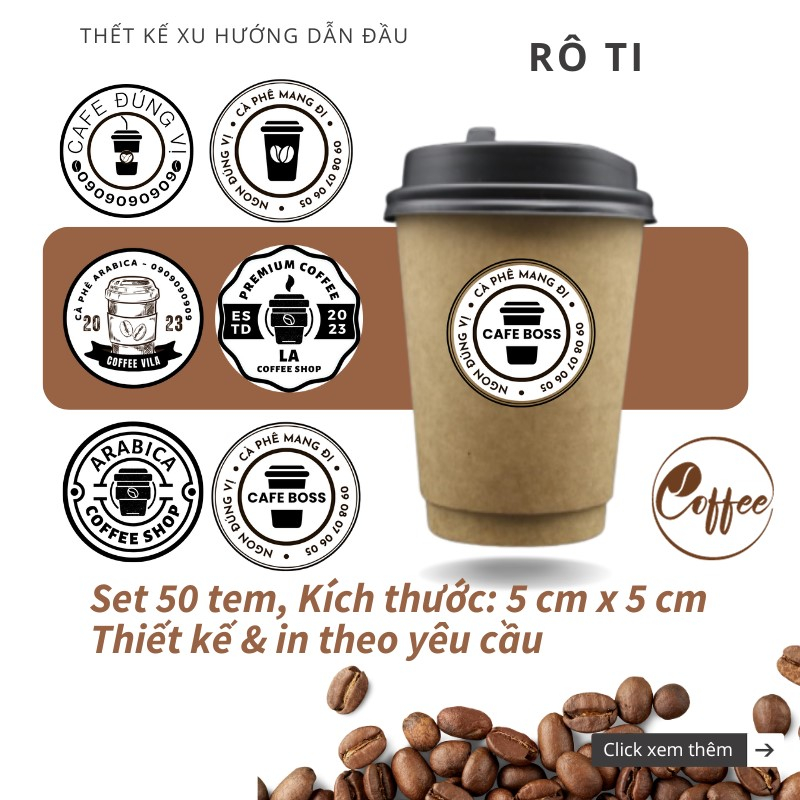 50 Stickers Coffee Cups Salted Coffee Bottles Stickers designed and ...