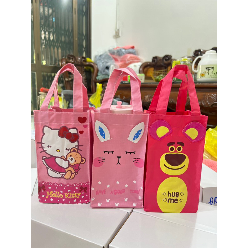 Model of waterproof parachute fabric cup holder with strawberry bear ...