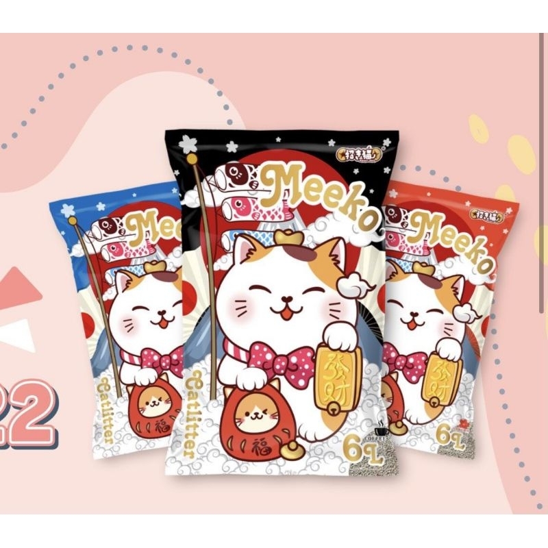 Combo of 7 packs of Meeko fragrant cat litter, maneki neko Japanese cat mooncat genki kit cat ...