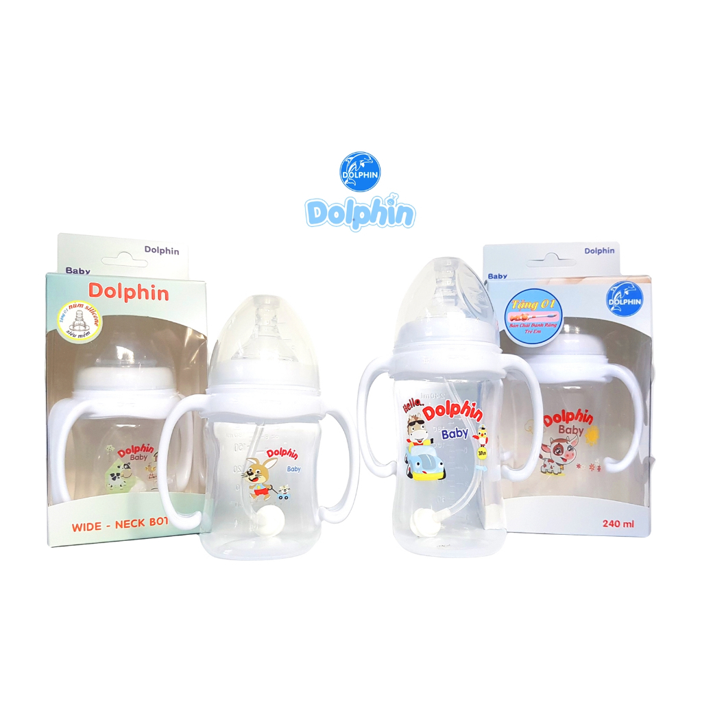 Dolphin WIDE NECK PP MILK BOTTLE 240ML (with handle) for babies + free ...