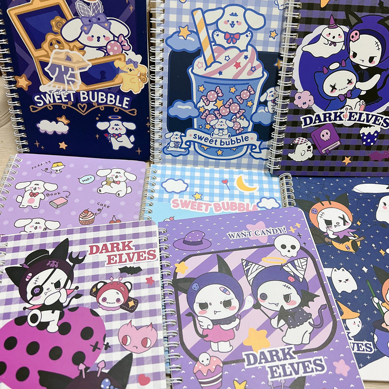 Set of 4 Cartoon A5 Spiral Notebooks with Many Cute Patterns | Shopee ...