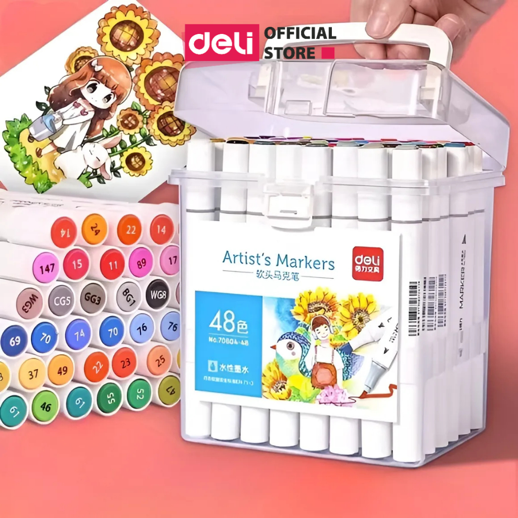 Deli Box Double-Headed White Marker Pens - 12/24/36/48/60 Bright Colors ...