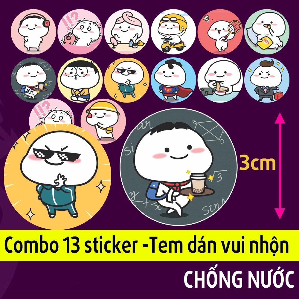 Combo set of 13 waterproof stickers, fun stickers for laptops, helmets ...