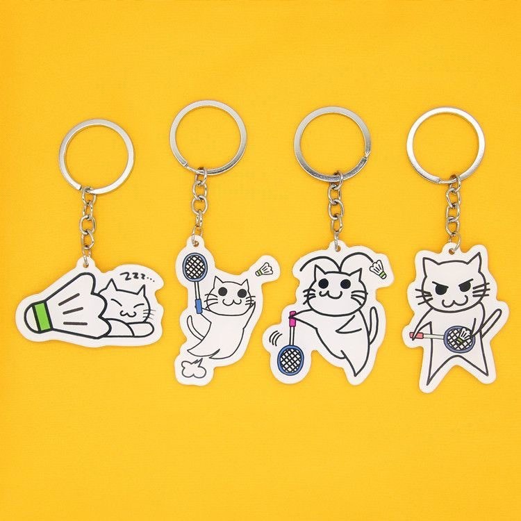 Badminton keychain shaped like a kitten playing badminton is extremely ...