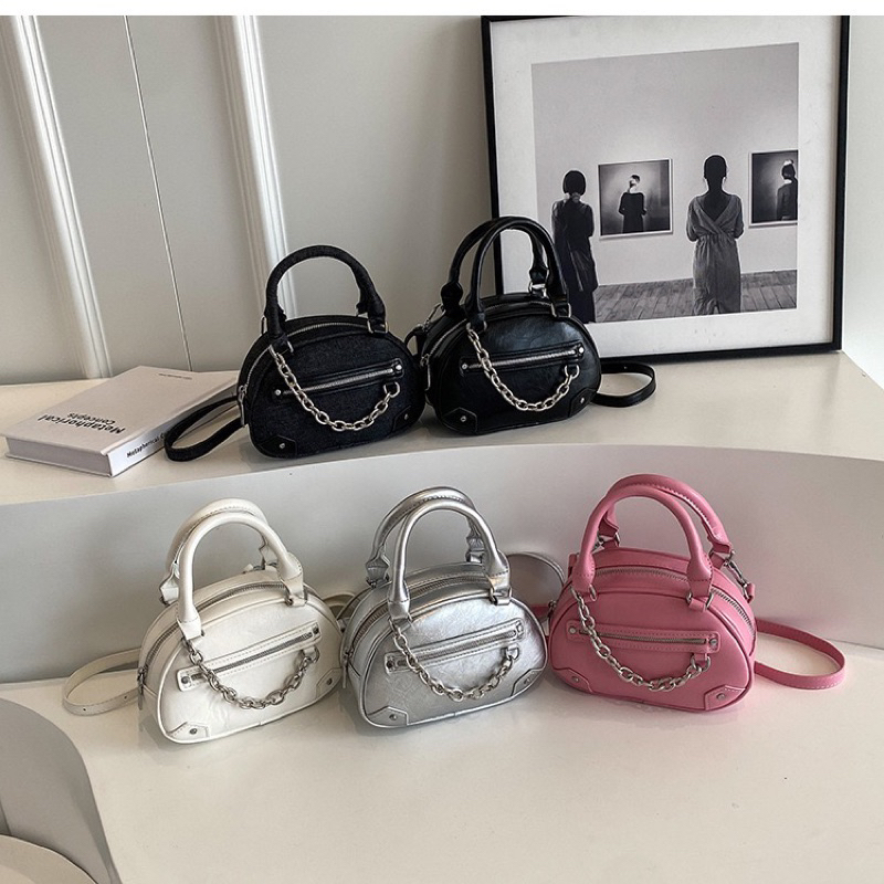 Cross-bag 2 Round Straps With Silver Chain And Wrinkled Leather New ...