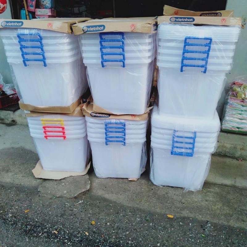 Combo of 5 30l rectangular plastic bins with flexible moving wheels ...