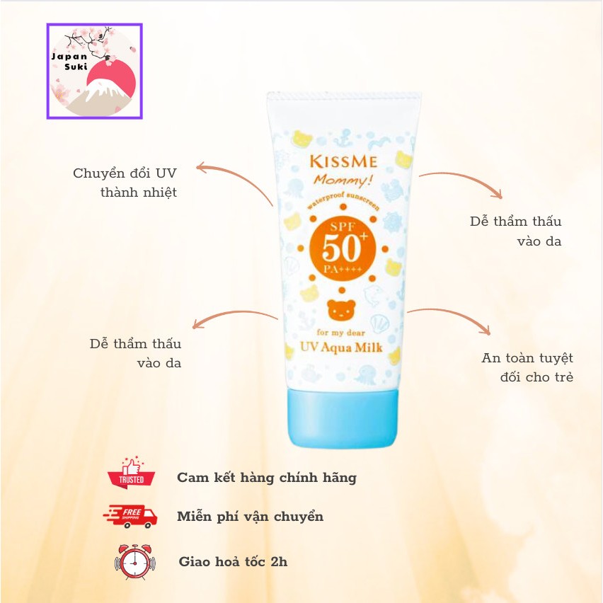 KISSME Mommy UV Aqua Milk Moisturizing, Gentle, Waterproof Sunscreen for Children SPF 50+ PA ...