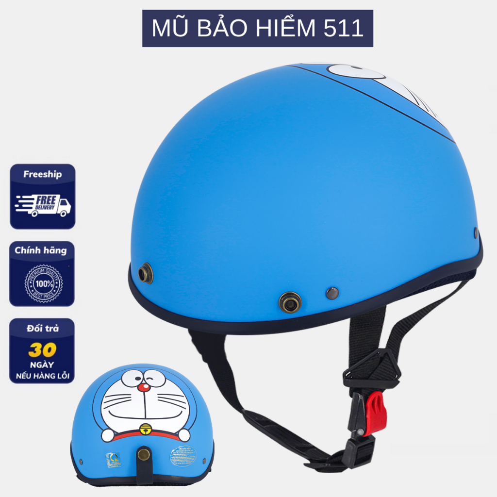 Varo Doraemon half-head helmet with sturdy red mesh buckle | Shopee ...