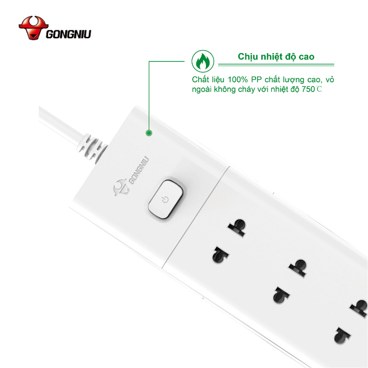 Fireproof Electrical Socket - GONGNIU - 3 Outlets 1 Switch - 2500W/10A ...