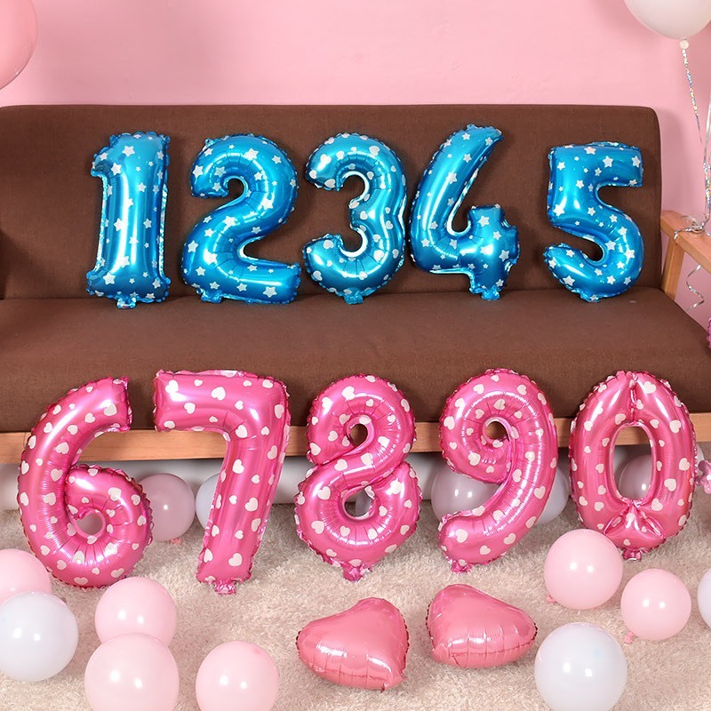 Balloons Number (0-9) Dot Blue, Pink Dot Size 16inch ~ 35cm | Shopee ...