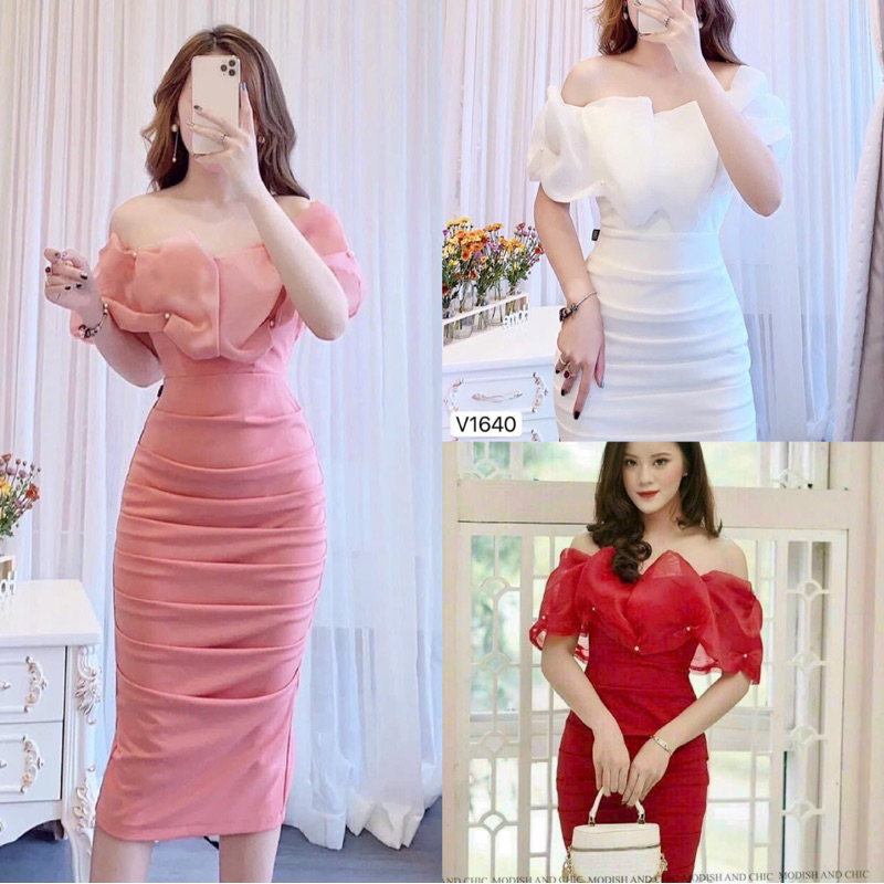 Women's Fashion body-Hugging Dress To Wear Out Later Shoulder Pleated ...