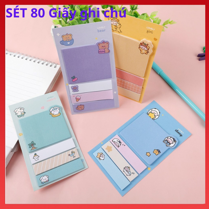80-sheet note paper, cute, compact note paper set with many colors and ...