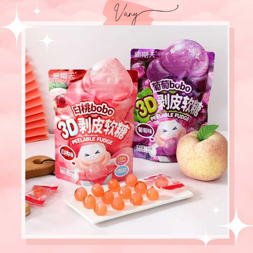 Bobo 3D Peeled Fruit Gummy Candy 4 Flavors Peach Lychee Apple Grape ...