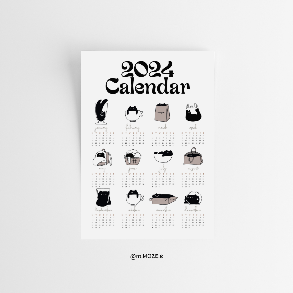 Meow MEOW 2024 CALENDAR | Moze Postcard decorative calendar, wall ...