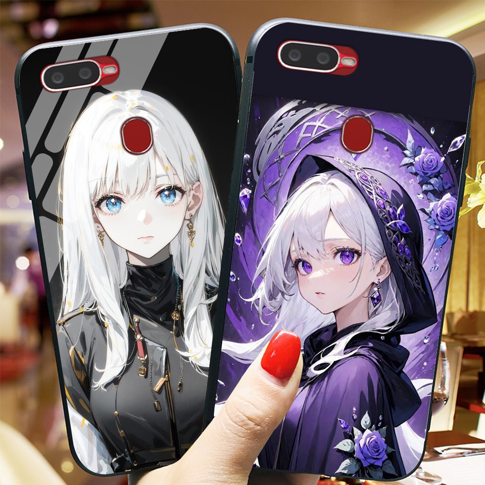 Glass phone case for oppo a5S / oppo A7 / A9 / A12 with pretty girl ...
