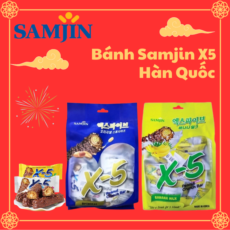 Korean Samjin X-5 Chocolate Cake With Peanut And Banana Flavor 494g Bag - Tet Confectionery 2024 ...