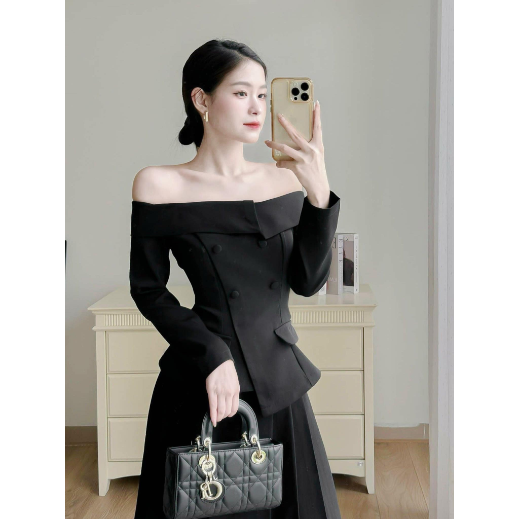 Myan DESIGN Off-the-Shoulder Blazer Shirt with Diagonal DESIGN Elegant ...