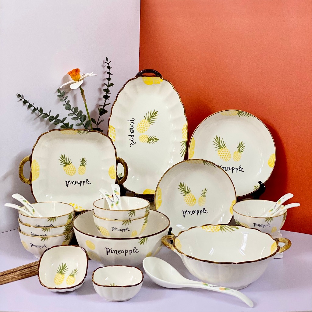 High-quality Miu Ceramic Dinnerware Set with Pineapple and Pineapple Patterns, Unique and Smooth ...