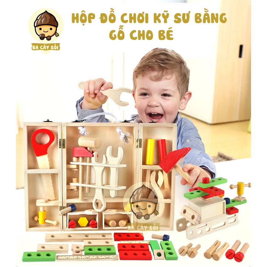 Wooden technical repair tool set toys for children, wooden tool box ...