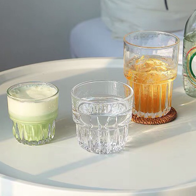 Double-layer fluted bottom glass cup (3 sizes to choose from) for ...