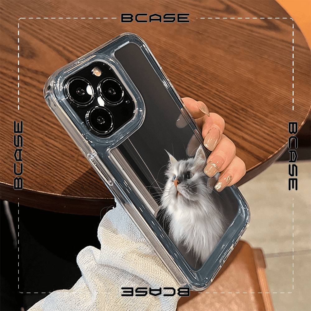 Iphone case Long-haired gray cat next to the orange protective window ...