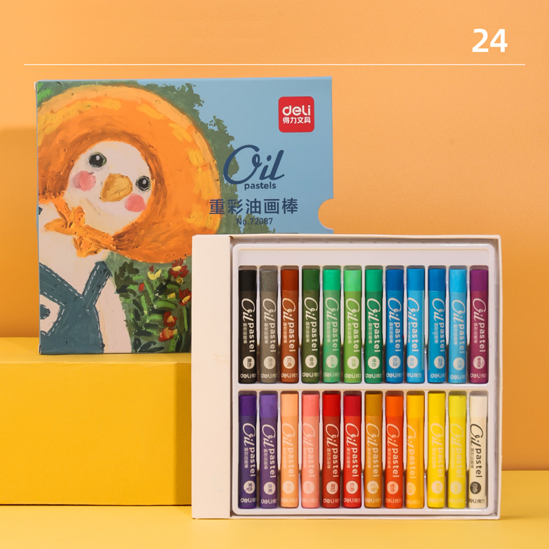 Deli Oil Crayons Box 24/36/48 Colors Professional Soft Oil Pastels for ...