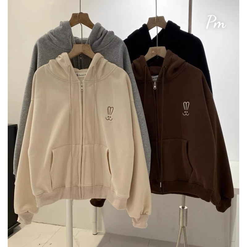 Double-layer hooded jacket with rabbit logo and loose cotton lining ...