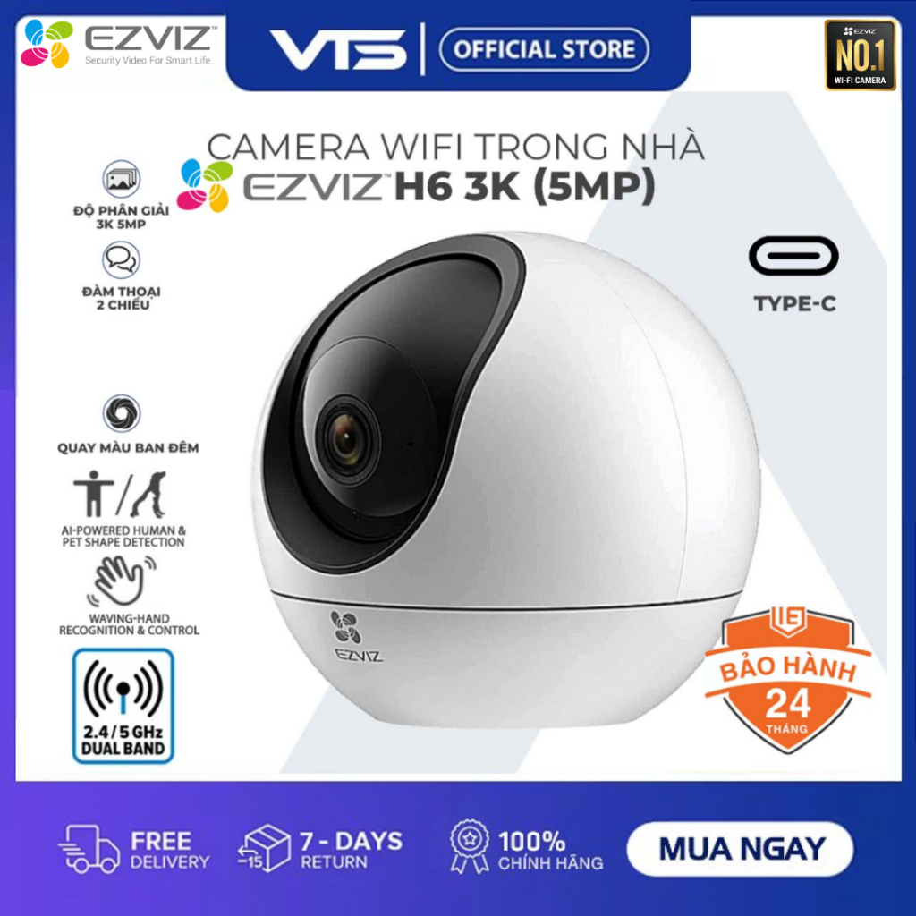 Ezviz H6 5MP Indoor WIFI Camera, C6C 8MP, 360 Degree Rotation, Super ...