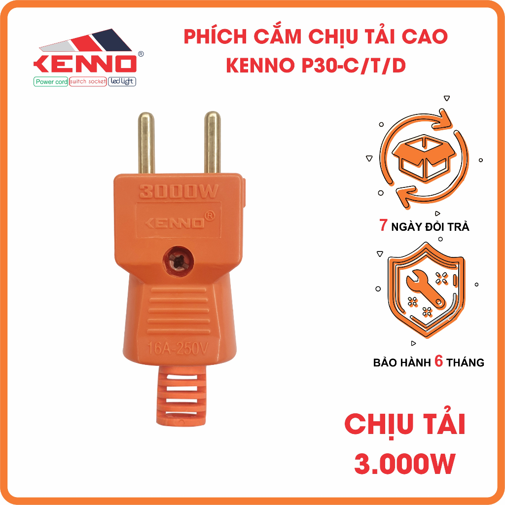 Kenno 3000W load-bearing plug, orange, white, black, 4.8mm pin | Shopee ...