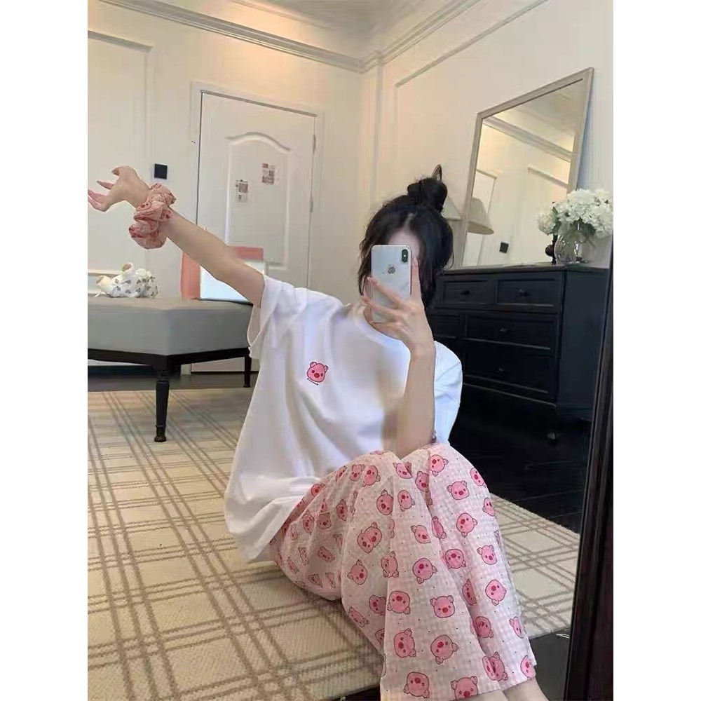 MENINA cartoon cute home wear set, loose pants, 100% cotton shirt, cute ...